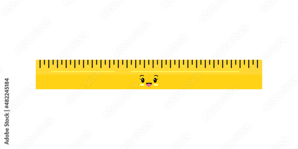 Cute plastic ruler measure instrument kawaii emoji sign isolated on a ...
