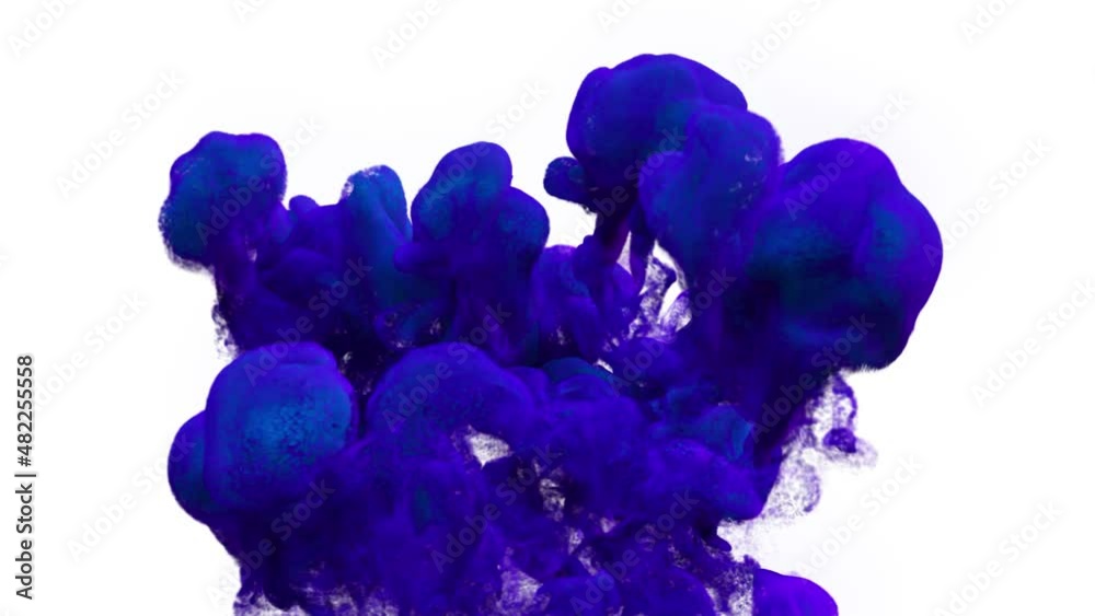 particle ink. 3d blue ink inject in water on white background with luma ...