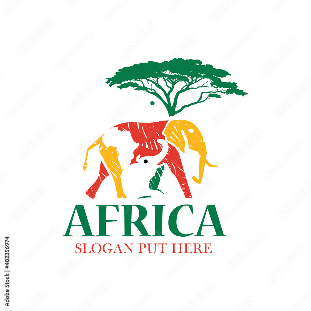 African elephant logo design, the elephant with baby in negative space ...