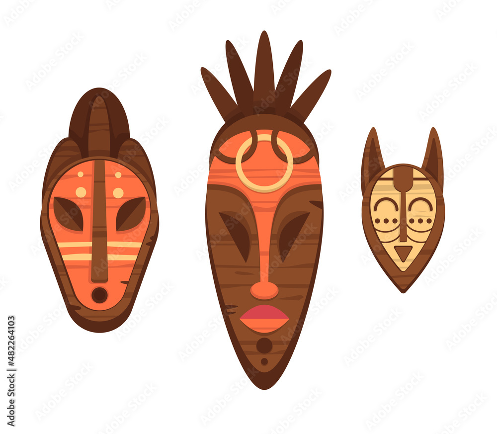 Vector cartoon style set of African masks Stock Vector | Adobe Stock