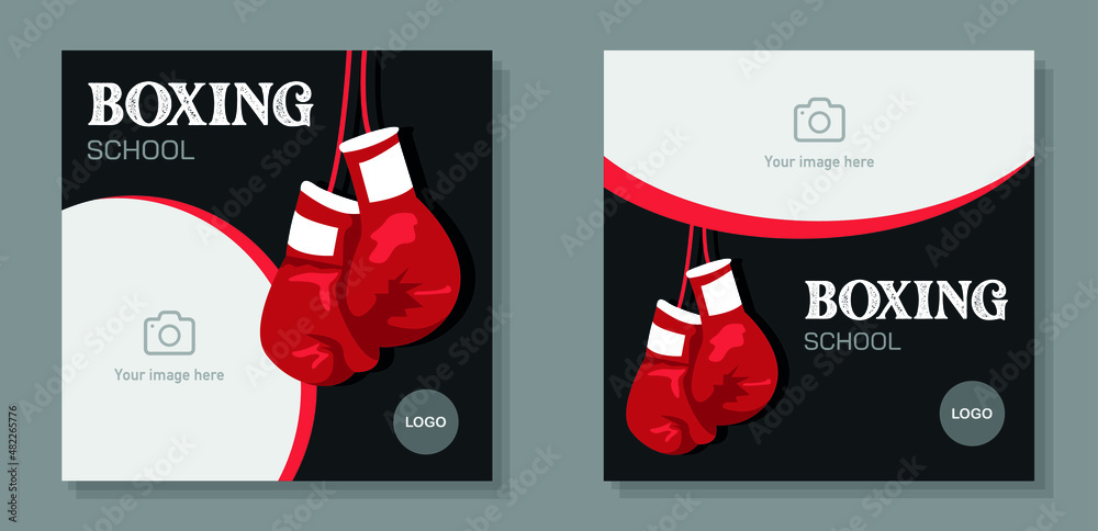 Vetor de Kickboxing gym social media post banner set, mma gym workout ...