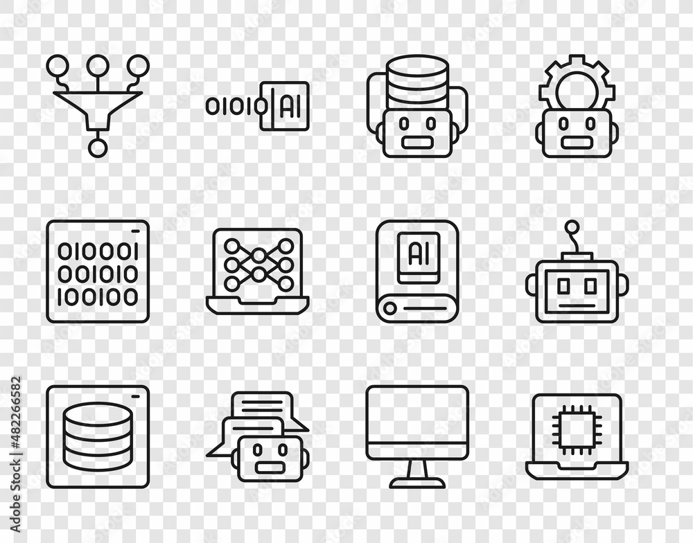 Set line Server, Data, Processor CPU, Artificial intelligence robot ... Set line Server, Data, Processor CPU, Artificial intelligence robot ...