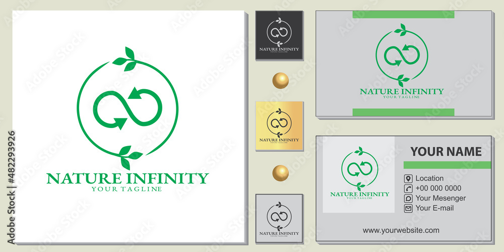 green nature infinity logo premium template with elegant business card ...