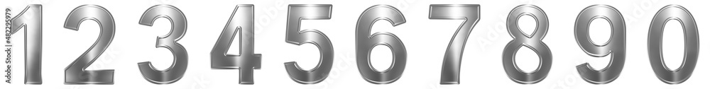 Set of arabic numbers from metal, 3D illustration, isolated on white ...