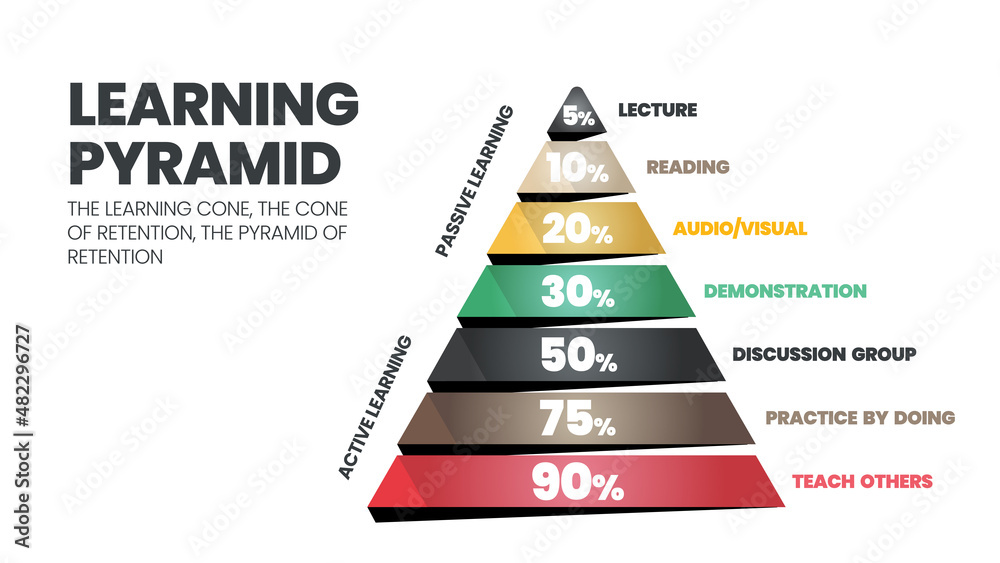 The learning pyramid infographic vector refers to the cone or rectangle ...