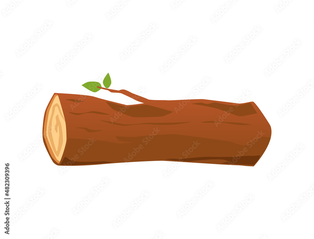 Tree trunk or log with branches, cartoon flat vector illustration ...