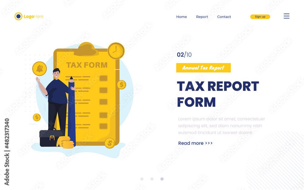 Fill out the annual tax report form on landing page design Stock Vector ...