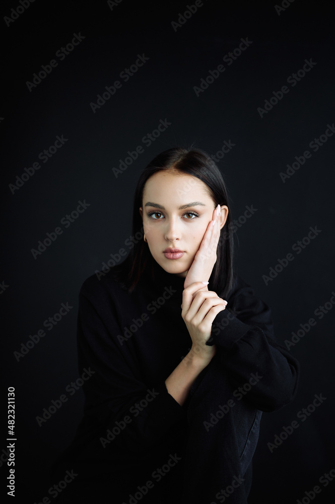 Elegant series of photos of young fantastic model. Studio. European ...