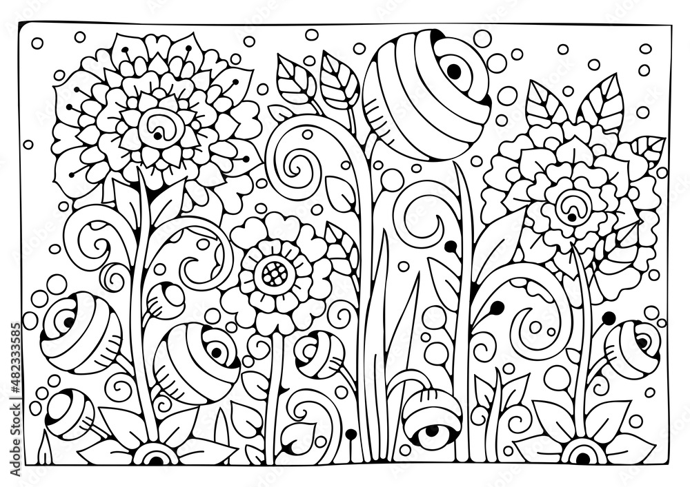 Vector floral background for coloring. Art line. Art therapy. Coloring ...