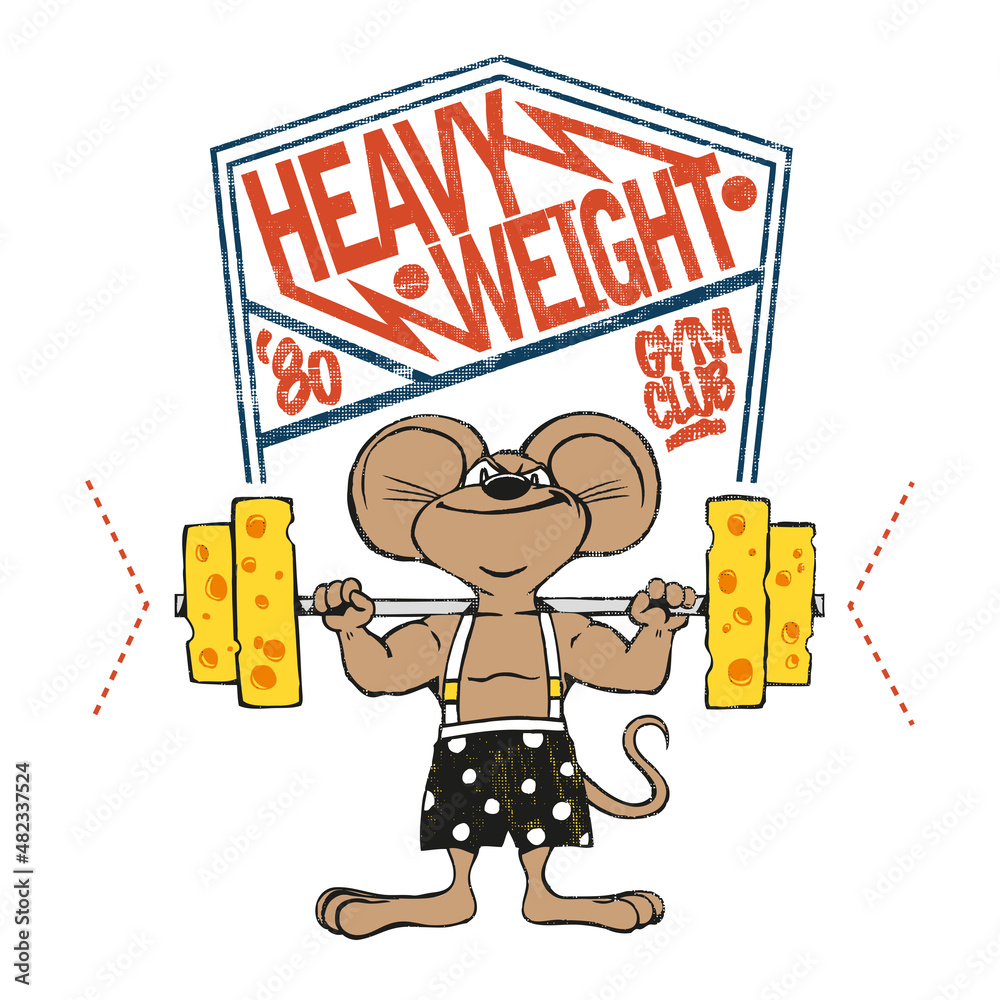 Mouse bodybuilder lifting some cheese over his shoulders. Heavyweight ...