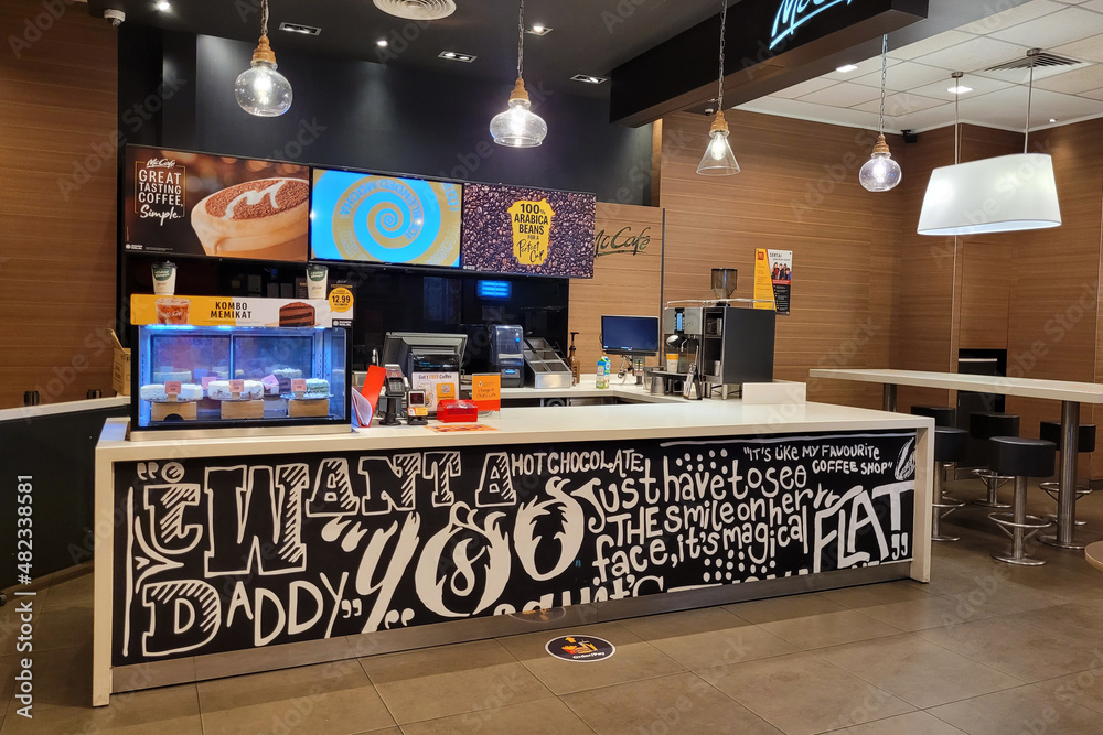 Interior view of McCafe counter in McDonalds restaurant Penang. It is ...
