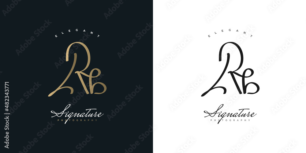RB Initial Logo Design in Gold Handwriting Style. R and B Signature ...