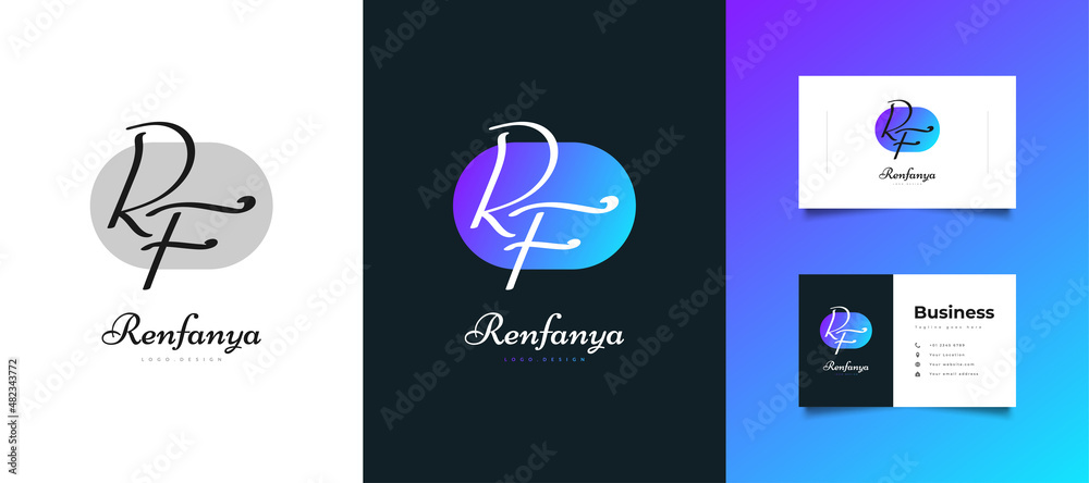 Initial R and F Logo Design in Colorful Handwriting Style. RF Signature ...