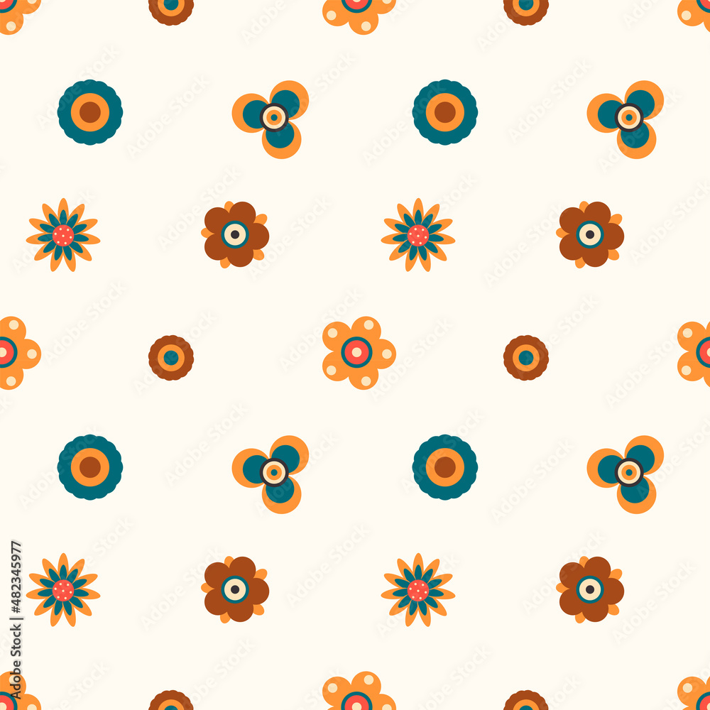 Retro 70's floral pattern background with hippie flowers for fabric ...