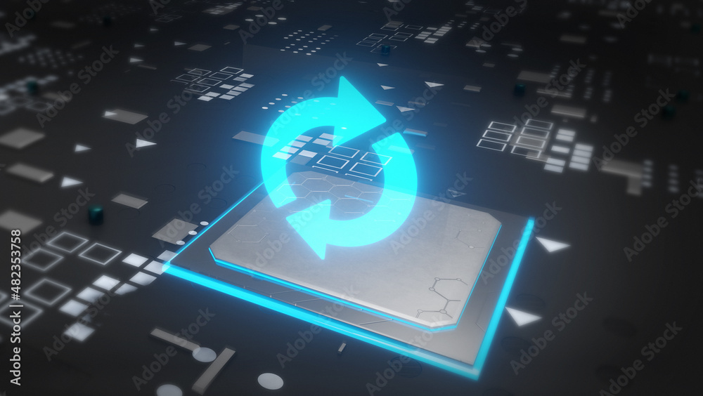 Futuristic refresh, reload, recycle concept with glow reload symbol ...