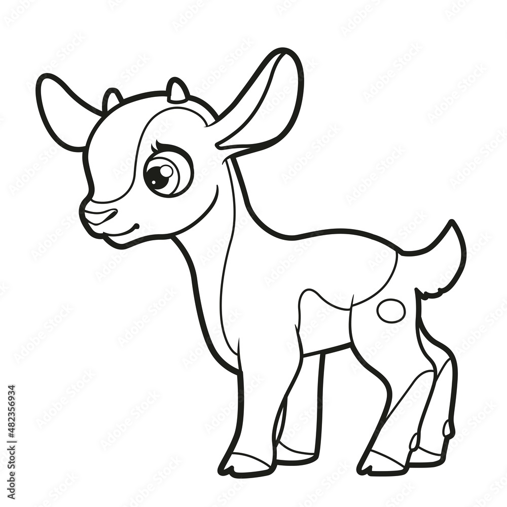 Cute cartoon little goatling outlined for coloring page on white ...