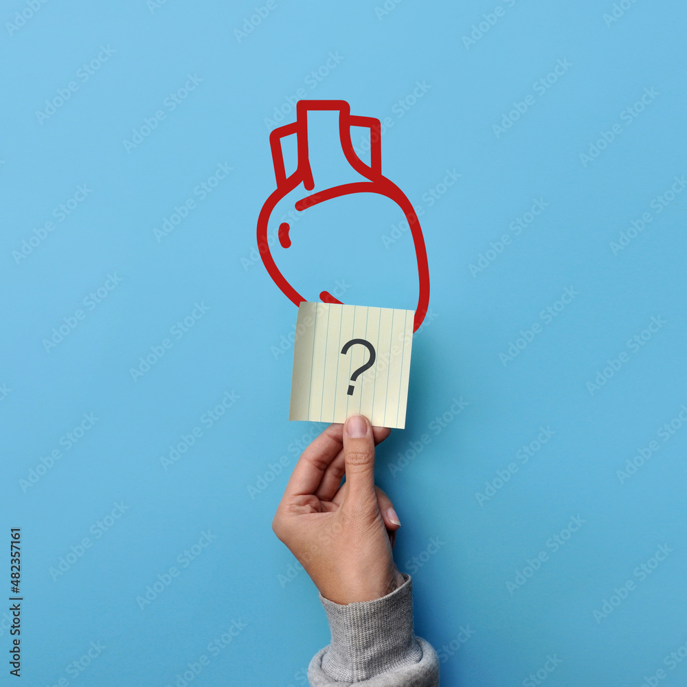 A question mark and an image of a heart. Diagnosis symbol Stock Photo ...