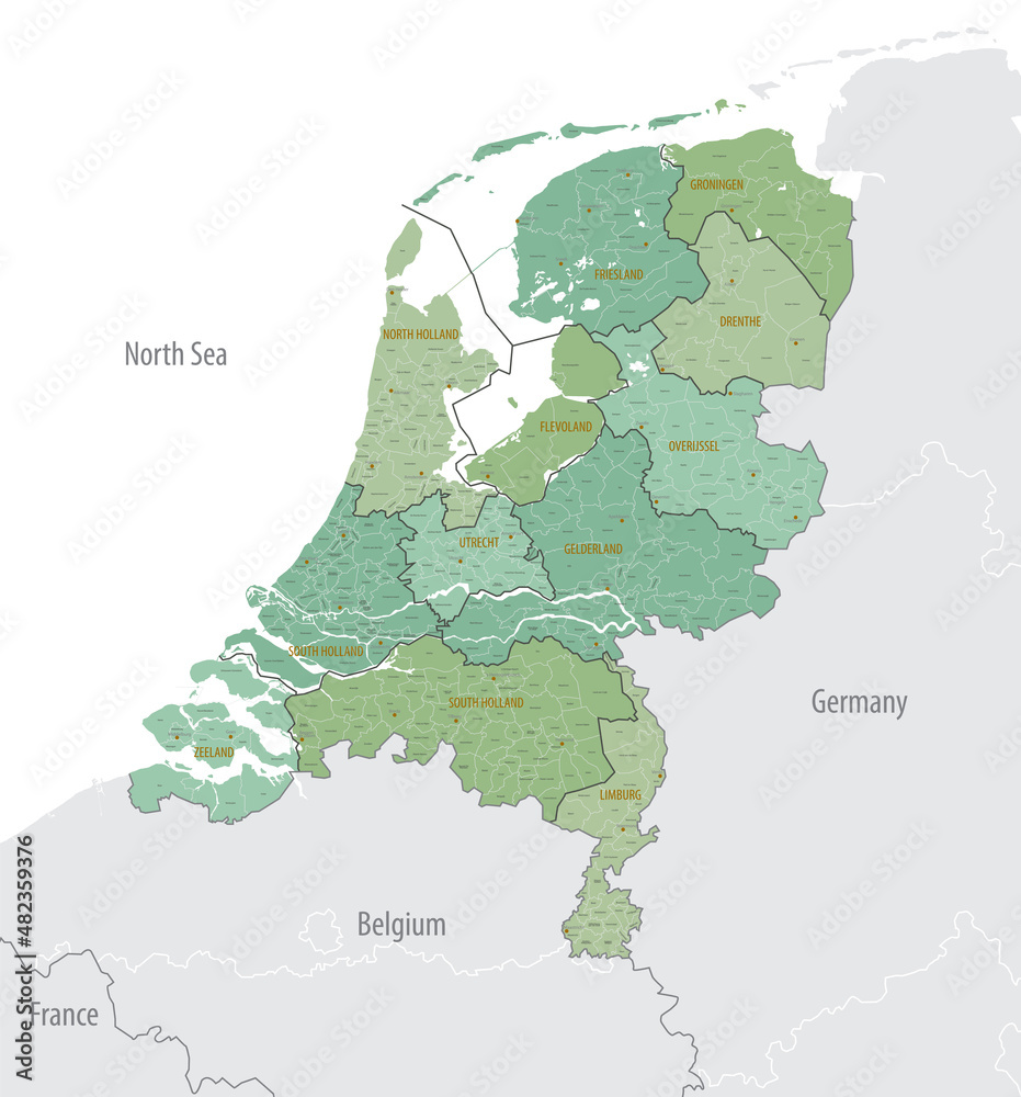 Detailed map of Netherlands with administrative divisions into ...
