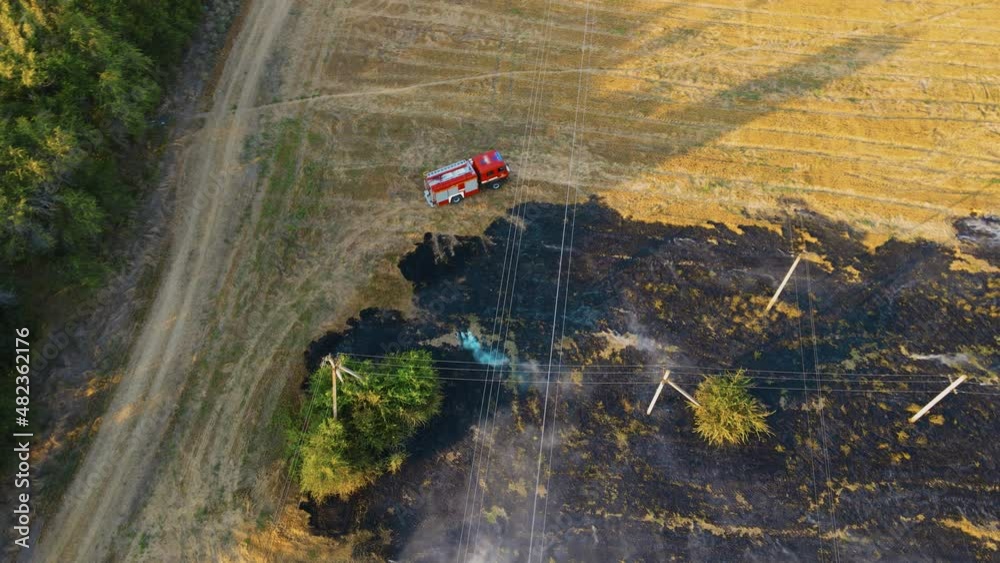 Incident with burning agronomic field after harvesting and red fire ...