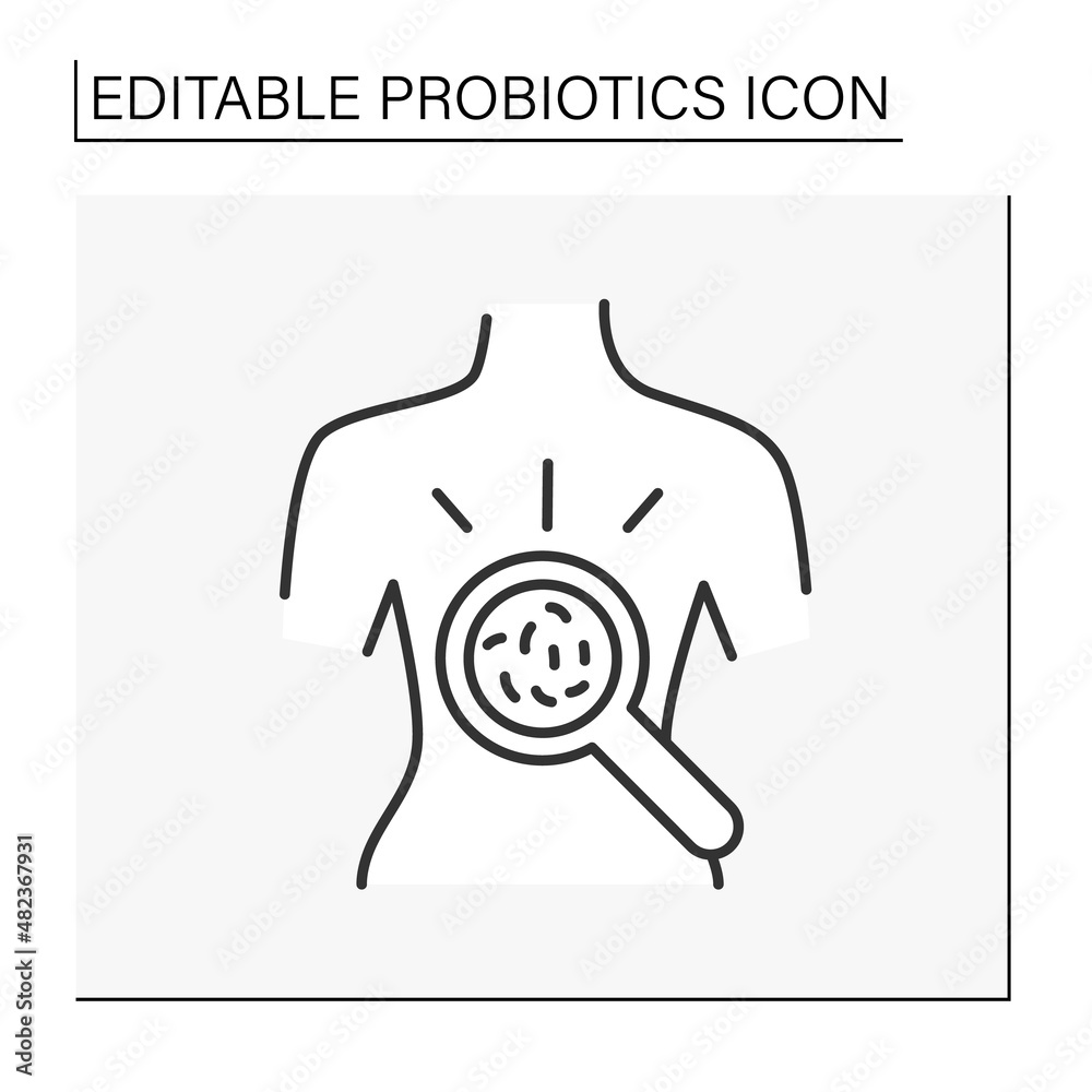 Symptoms line icon. Rash on skin. Examination by doctor. Probiotics ...