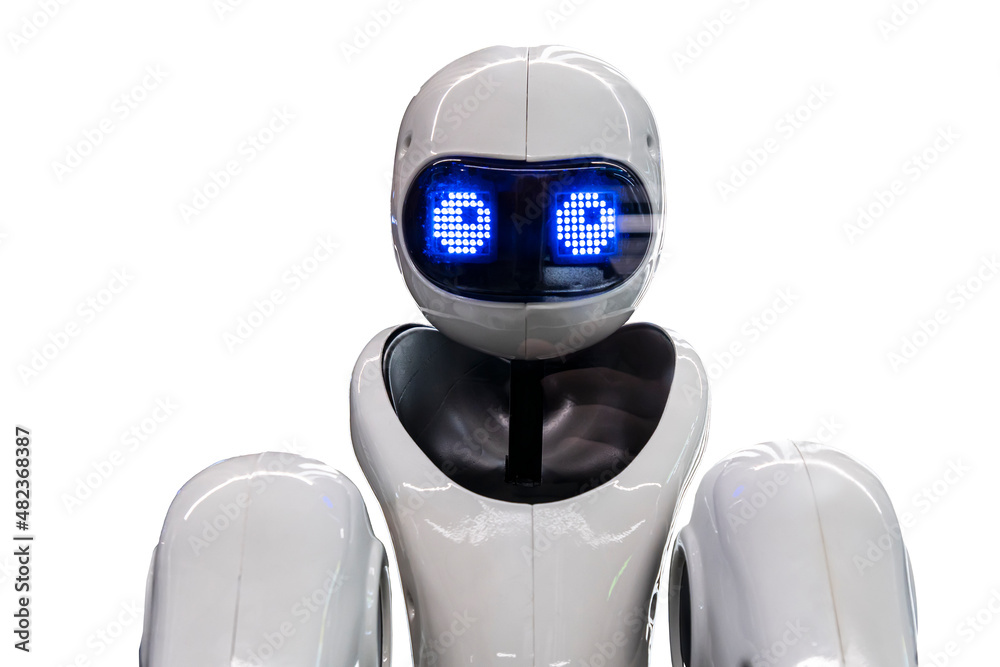 White robot isolated on white background. industry 4.0 concept. Stock ...