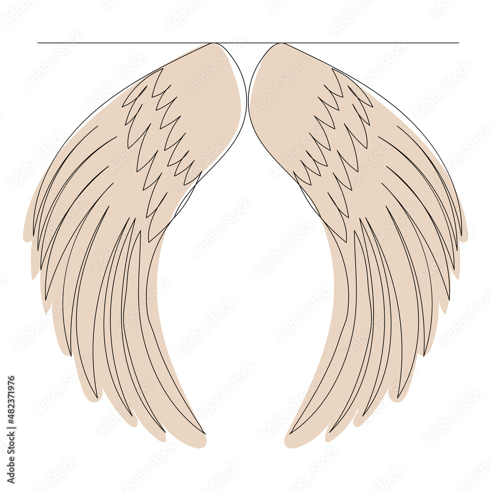 bird wings drawing in one continuous line ,vector, isolated Stock ...
