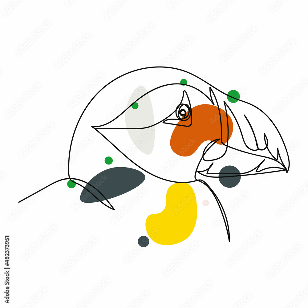 Continuous one simple single abstract line drawing of atlantic puffin ...