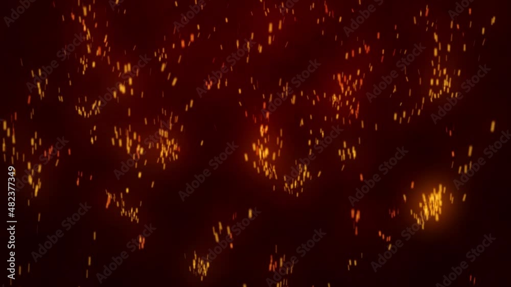 Glowing flying ember, burning ash particles. Hot fire sparks with ...