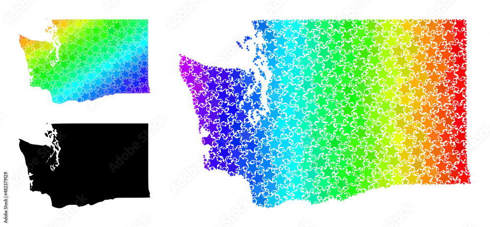Rainbow gradient starred collage map of Washington State. Vector ...
