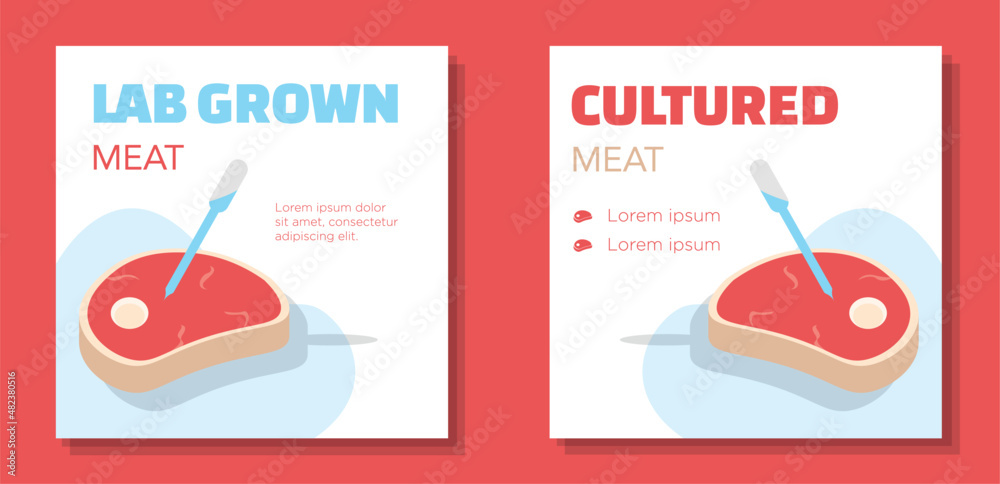 Lab grown meat social media post banner set, cultured beef ...