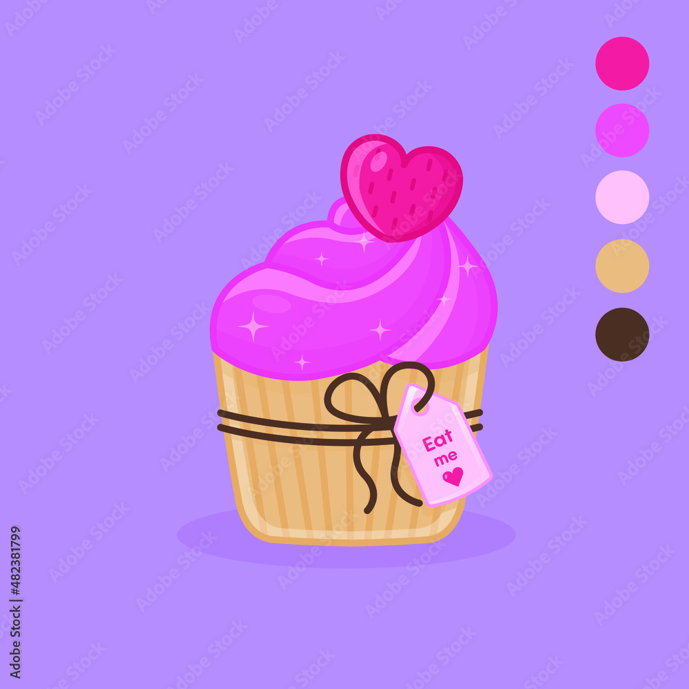 Cute cartoon cupcake in pink color vector illustration. Isolated object ...
