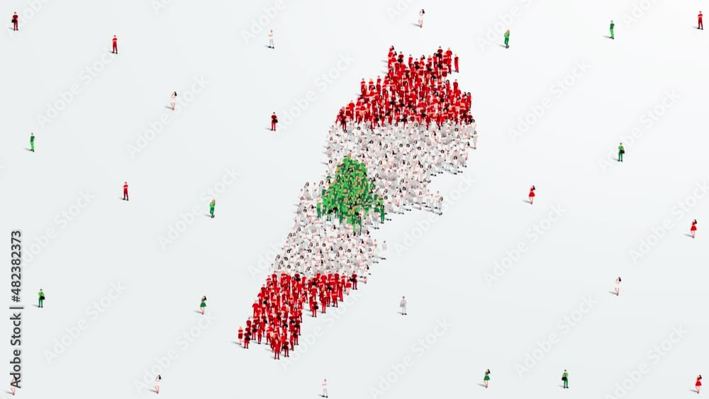 Vidéo Stock Lebanon Map and Flag. A large group of people in the ...