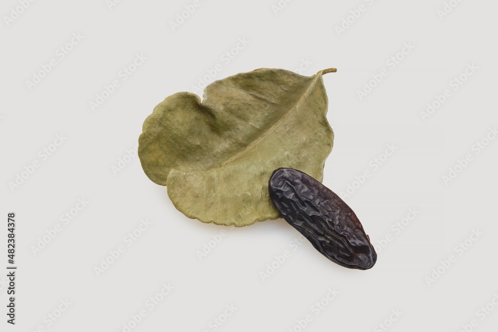 Fragrant tonka beans with kaffir lime leaf for baking and cooking on ...