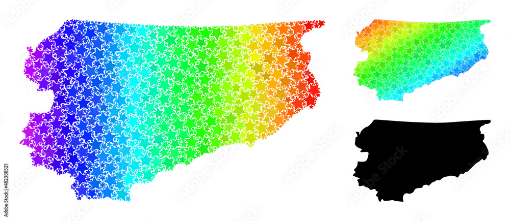Spectrum gradiented star collage map of Warmia-Masuria Province. Vector ...