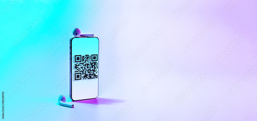 Mobile qr code. Digital smart phone with qr code scanner on smartphone ...