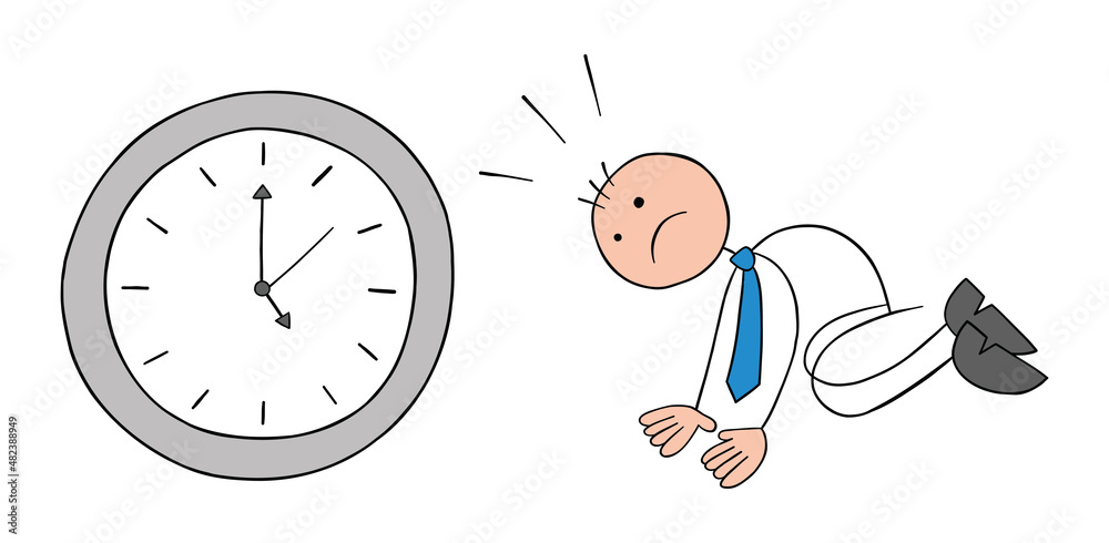 Stickman businessman is on his knees before the clock and is devastated ...