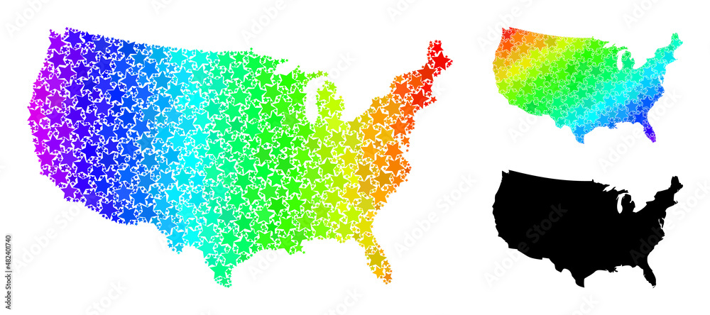 Rainbow gradient stars collage map of USA. Vector colored map of USA ...