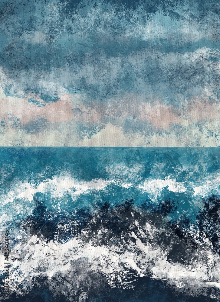Boho Sea Beach with Waves Print. Abstract Background. Bohemian ...