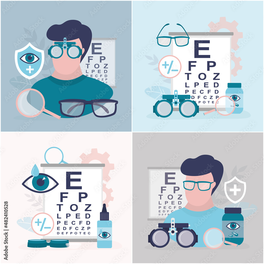 Set on ophthalmology and optics. Collection on vision testing ...