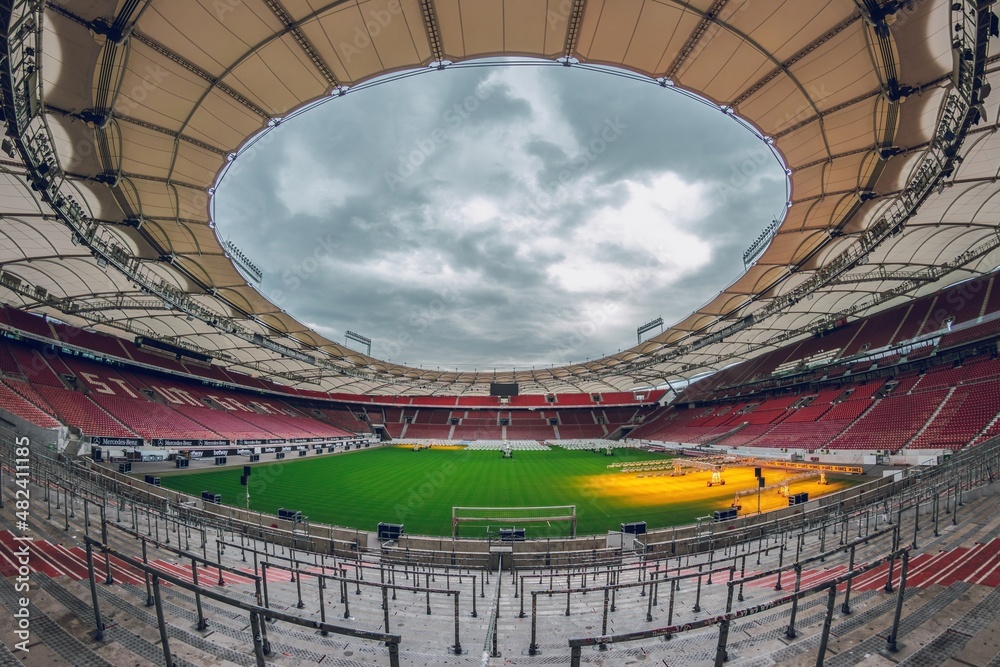 Fish-eye lens panoramic view inside Mercedes-Benz Arena, home stadium ...