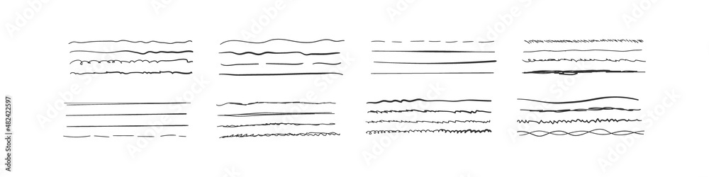 Set of wavy horizontal lines. Marker hand drawn line border set and ...
