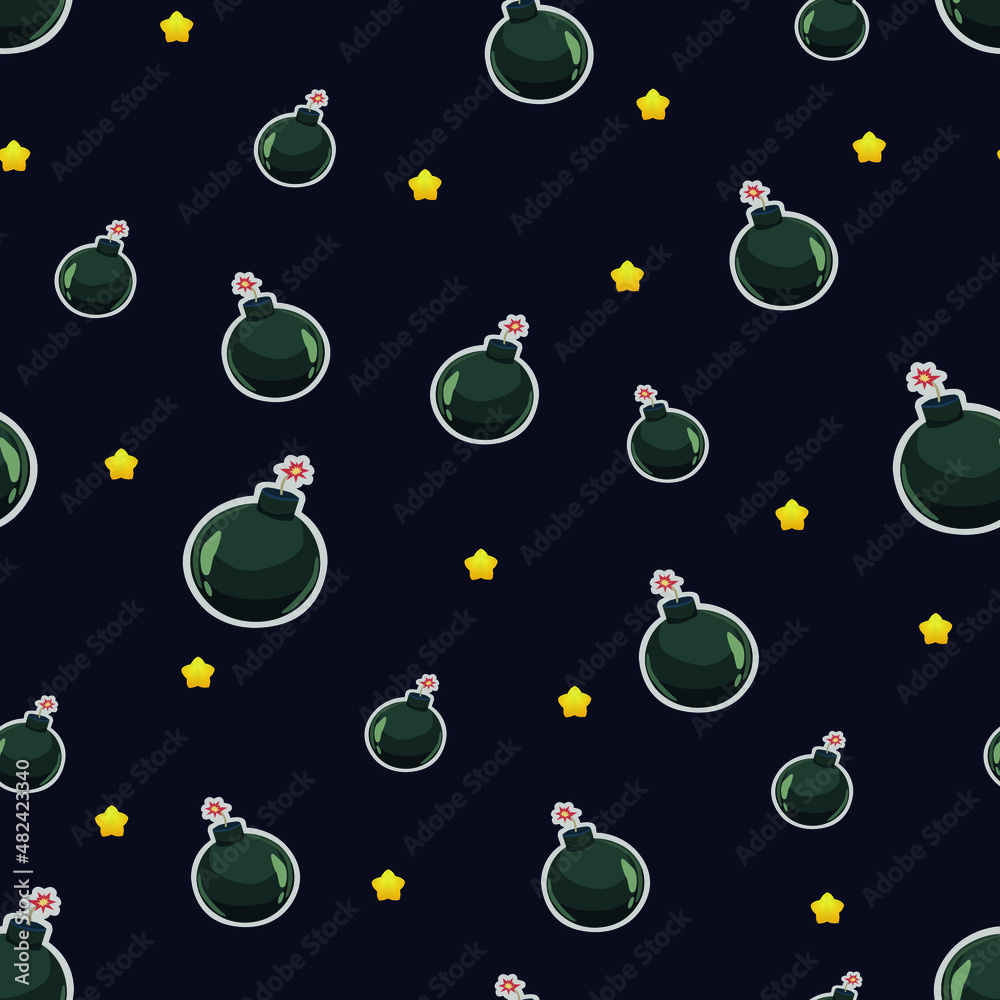 seamless pattern with the image of bombs with a lit fuse in a cartoon ...