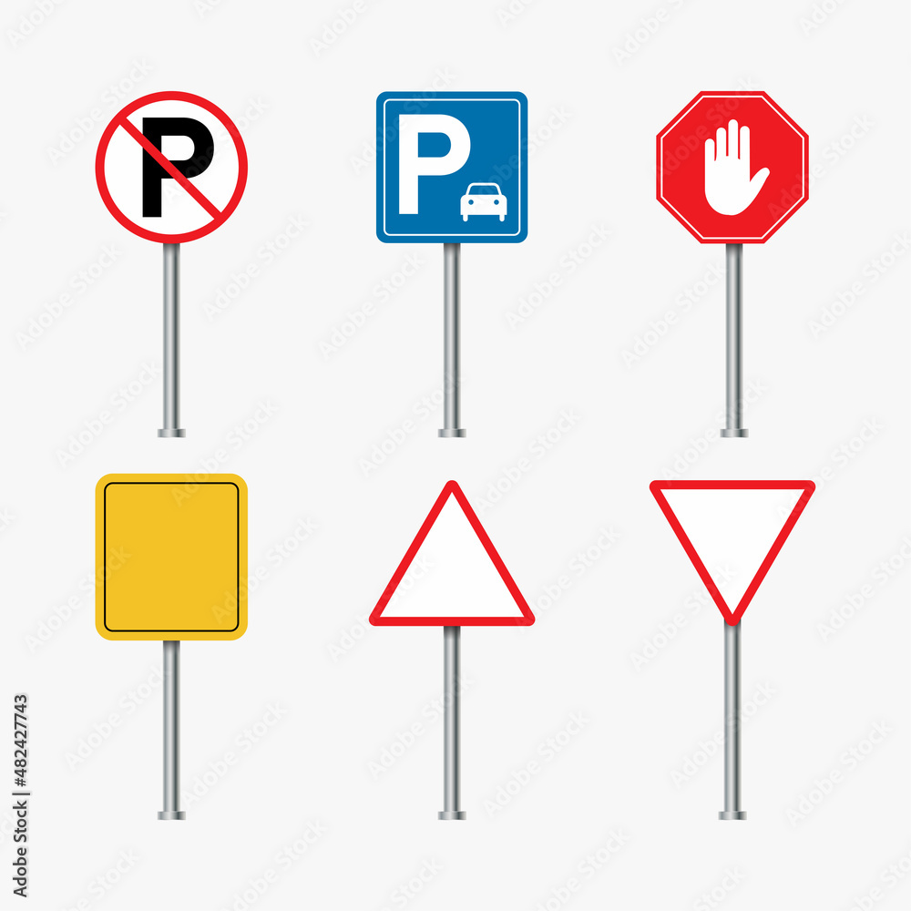Road signs vector. Colorful traffic signs. Yellow, red blank road signs ...