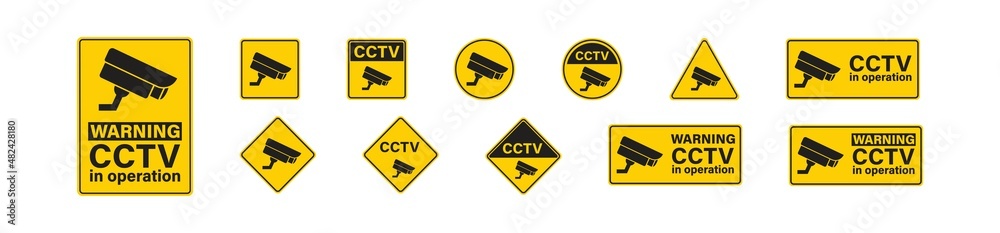 CCTV set flat banners icon on white background. Securiti technology ...