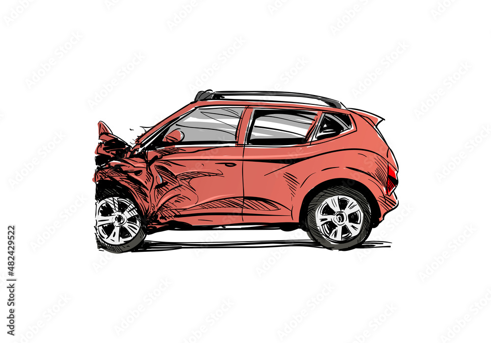 Car crash hand drawn illustration. Auto accident sketch, vector design ...