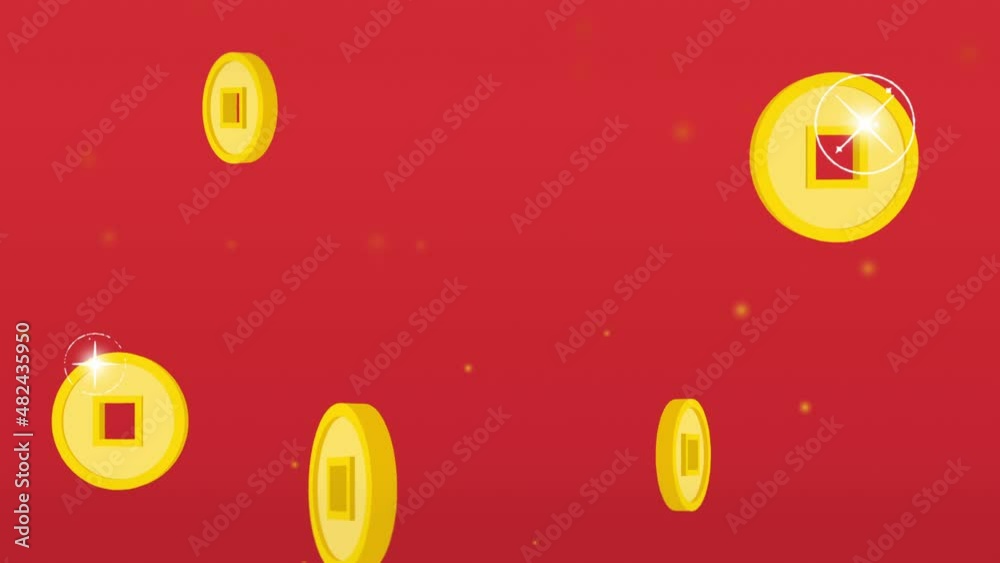 Traditional Chinese Lunar New Year Animation of 3d spinning shiny gold ...