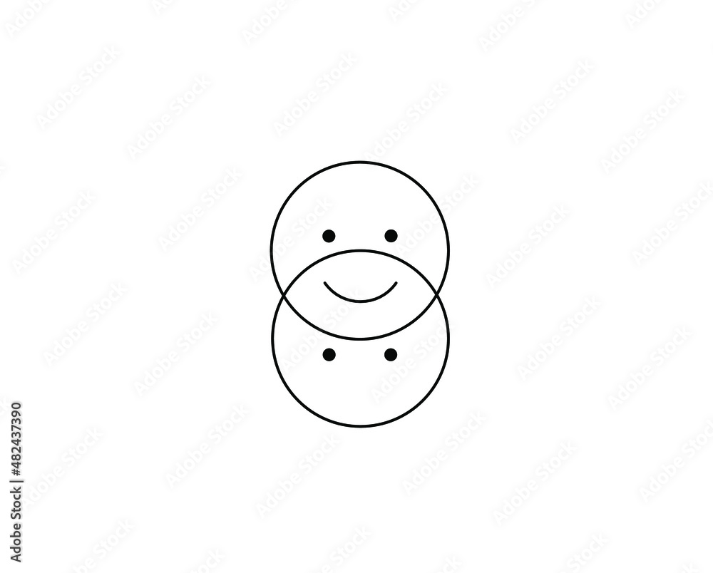 Vector isolated round double smiling face emblem, two - faced icon ...