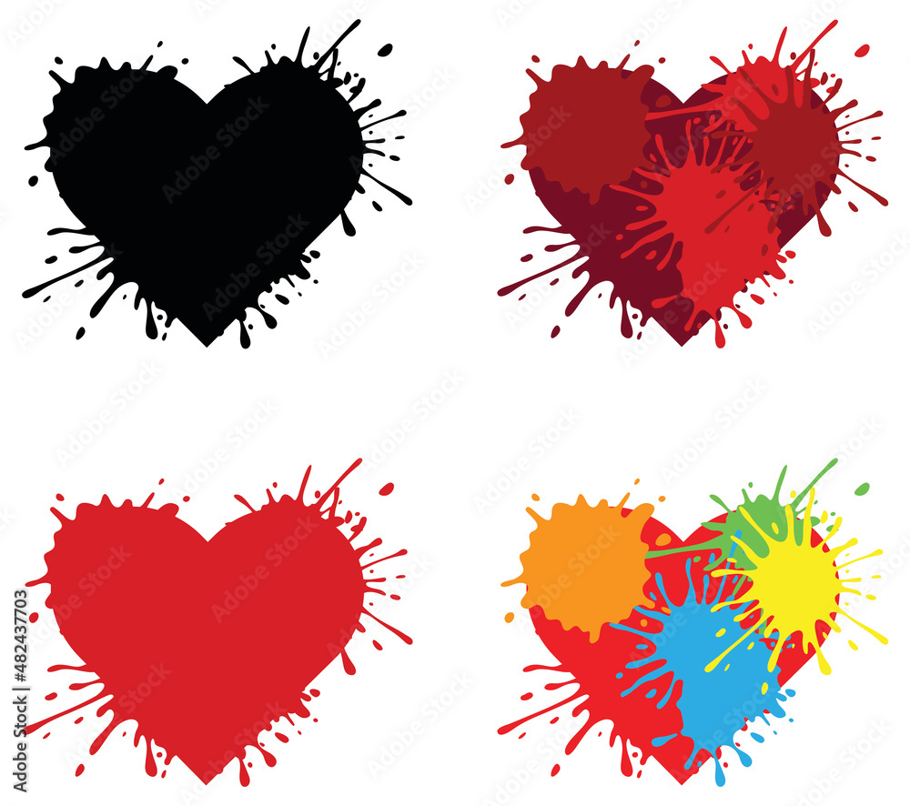 Painted Heart Splatter Clipart Set - Black, Red and Multi Colored Stock ...