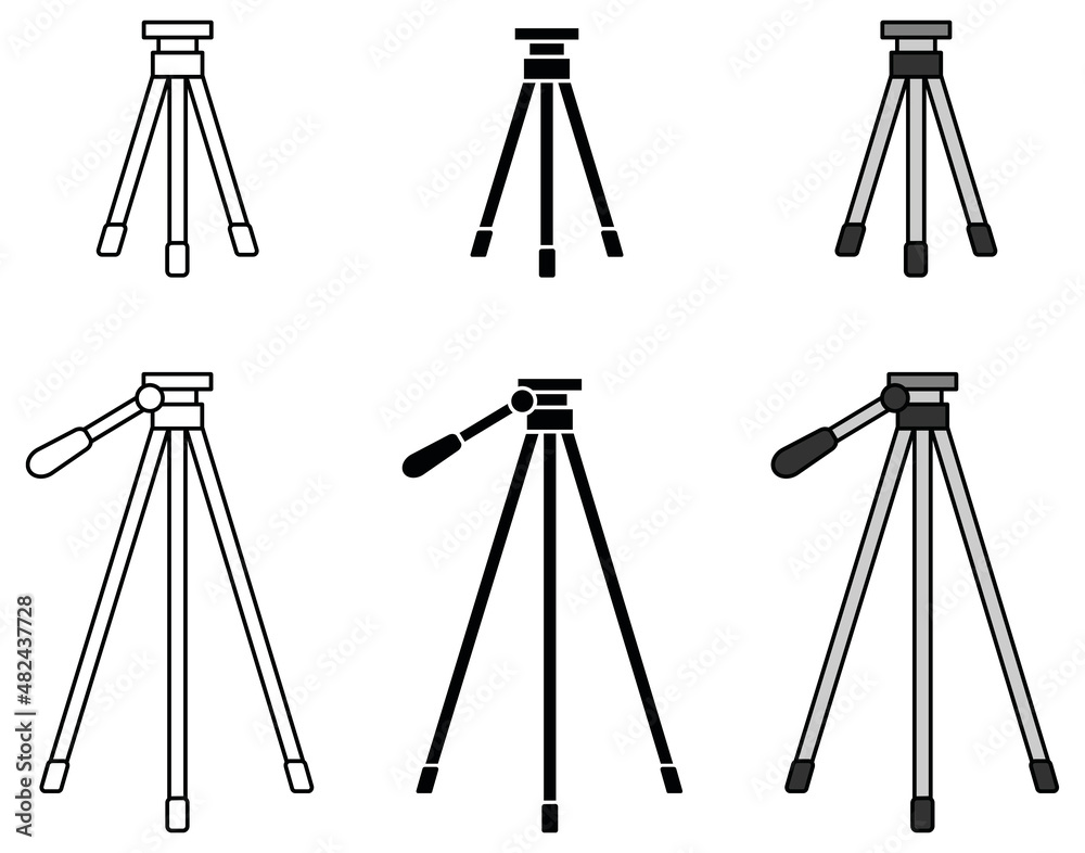 Empty Tripod Clipart Set - Outline, Silhouette and Color Stock Vector ...