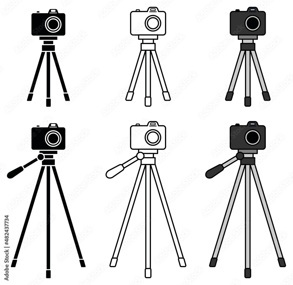 Tripod with Camera Clipart Set - Outline, Silhouette and Color Stock ...